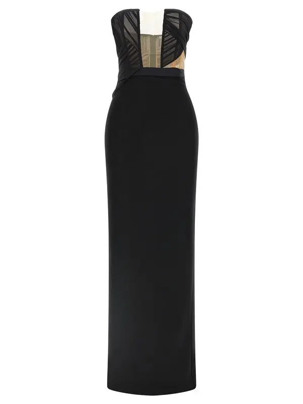 NENSI DOJAKA Corsetted Draped Maxi Dress - Black