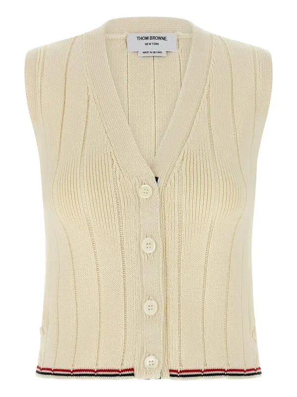 Thom Browne Rwb Intarsia Merino Wool Vest - White