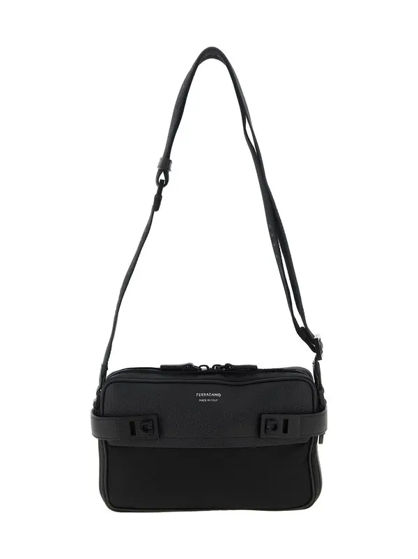 FERRAGAMO Twins Nylon Crossbody Bag - Black