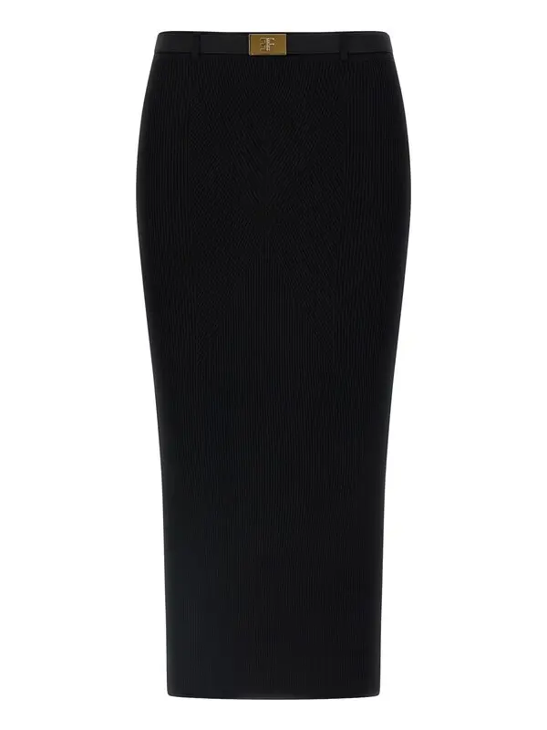 Elisabetta Franchi Ribbed Knit Midi Skirt - Black