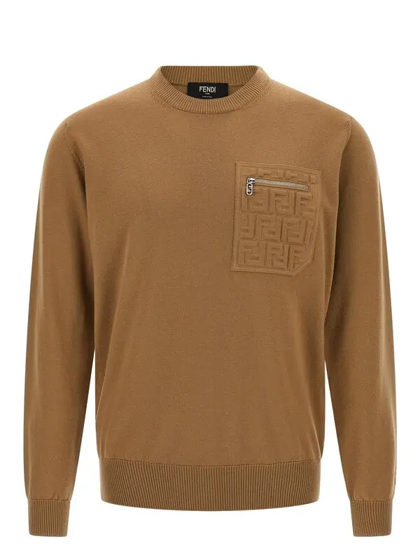 Fendi Ff Pocket Wool Sweater - Beige