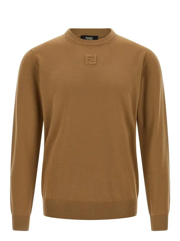 Fendi Wool Sweater With Embossed Logo - Beige