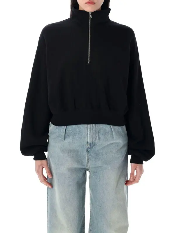 Eterne Terne Cropped Sweatshirt With Half-zip - Black