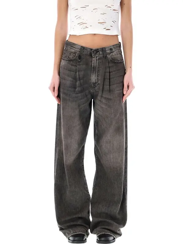 R13 Damon Pleated Wide Leg Jeans - Ellery Black