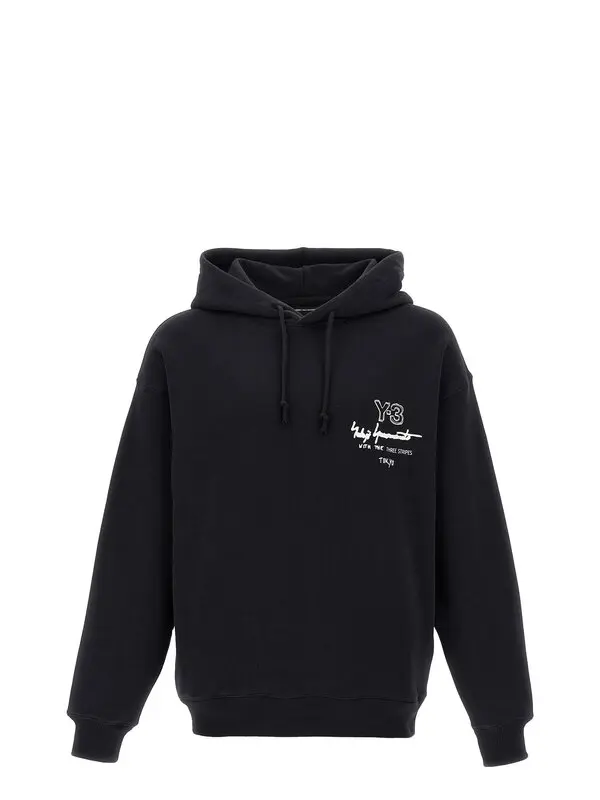 Y3 Graphic Brushed Cotton Hoodie - Black