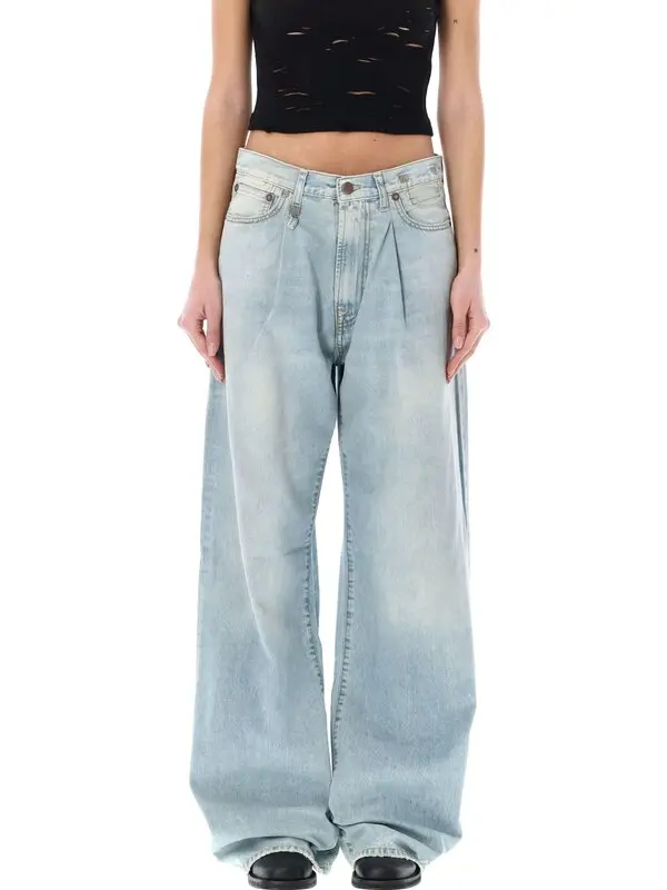 R13 Damon Pleated Wide Leg Jeans - Lennon Blue