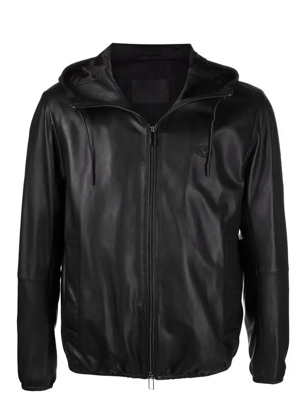 Emporio Armani Zipped Leather Jacket - Black