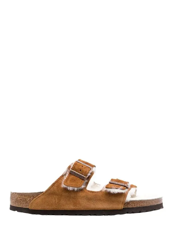 BIRKENSTOCK Arizona Shearling Suede Sandals - Leather Brown