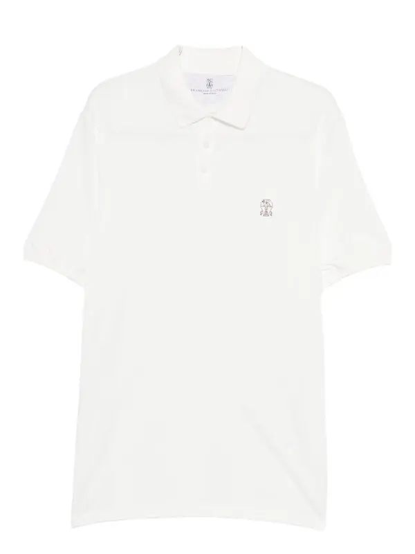 Brunello Cucinelli Logo Cotton Polo Shirt - White