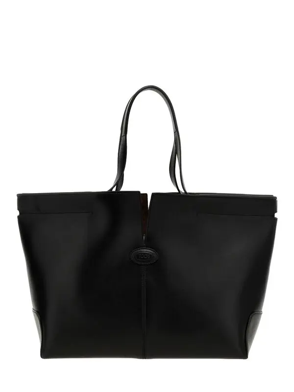 TOD'S Di Bag Folio Leather Shopper - Black