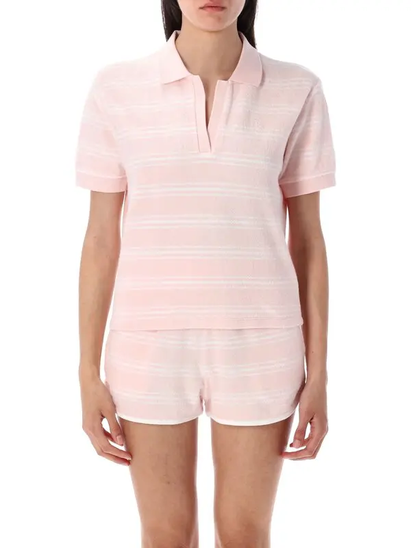 SPORTY & RICH Cotton Terry Polo Shirt - Pink Striped