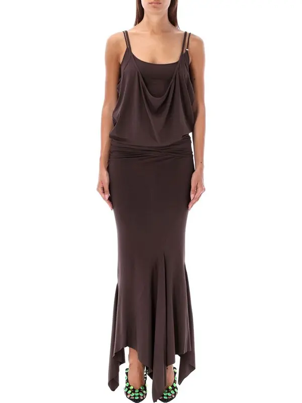 Attico Draped Maxi Dress - Dark Brown
