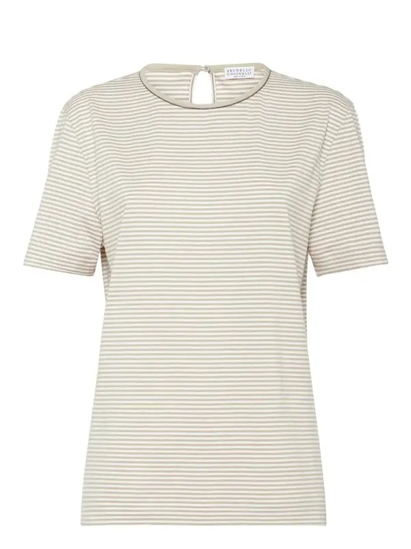 Brunello Cucinelli Cotton Jersey T-shirt With Details - Beige