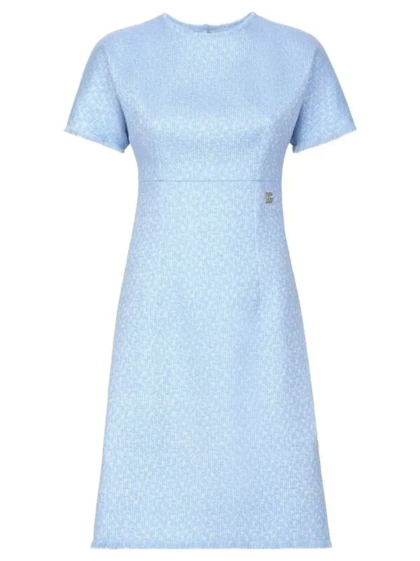 Dolce & Gabbana Rachel Tweed A-line Dress With Dg Logo - Clear Blue