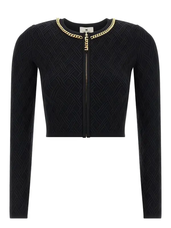 Elisabetta Franchi Jewel Zip Puller Cardigan - Black