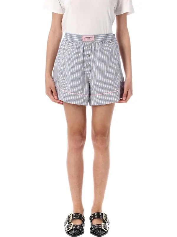 GANNI Striped Shorts - Light Blue Striped