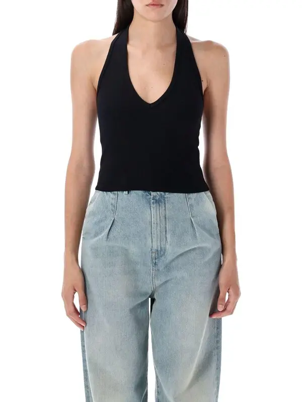 Eterne Cropped Halter Top - Black