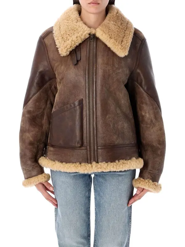 Ralph Lauren Shearling Aviator Jacket - Dark Toffe Cream