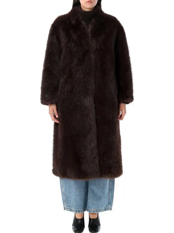 SWORD 6644 Eco Fur Long Coat - Dark Coffee