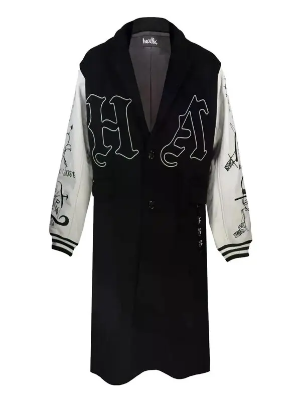 HACULLA. Embroidered Baseball-sleeve Overcoat - Black