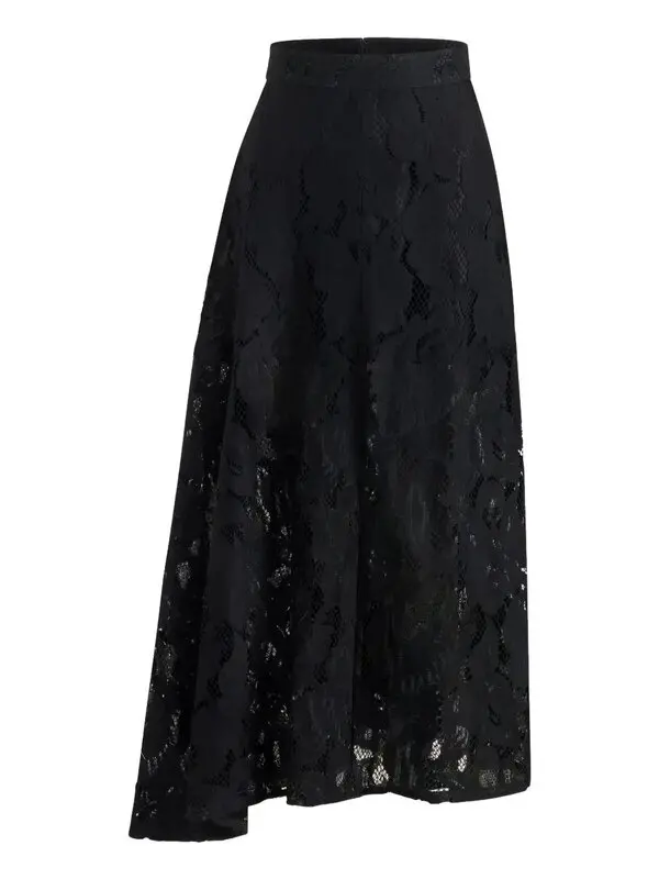 Patou Asymmetric Lace Midi Skirt - Black