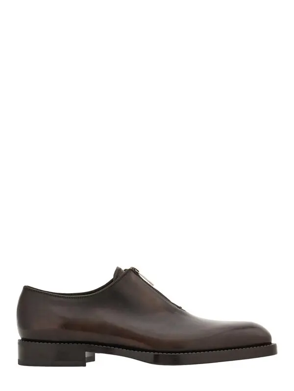 FERRAGAMO Derby With Zip - Brown