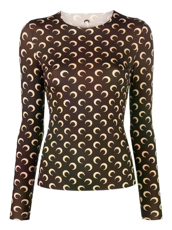 MARINE SERRE Second Skin Moon-print Top - Brown