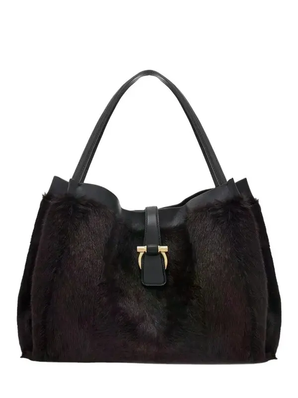 FERRAGAMO Mink-effect Leather Tote - Brown