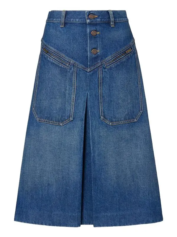 Chloé Pleated Denim Midi Skirt - Blue