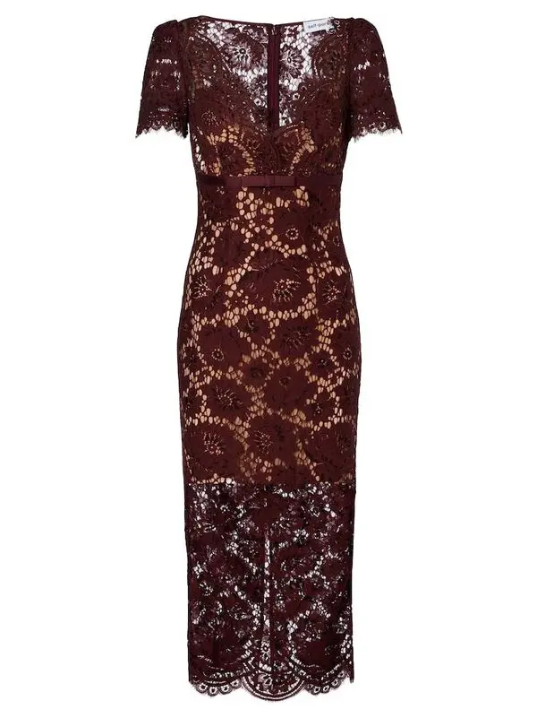 SELF-PORTRAIT Floral Lace Midi Dress - Burgundy