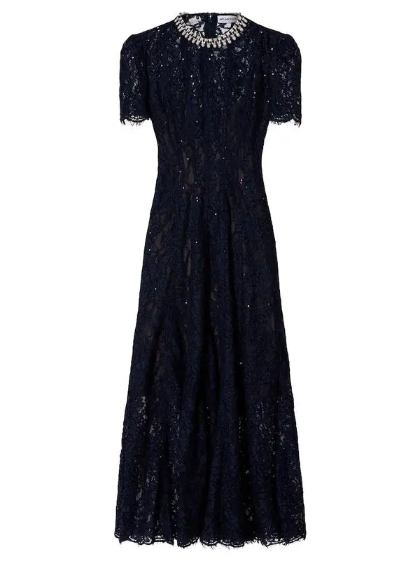 SELF-PORTRAIT Embellished Lace Midi Dress - Blue