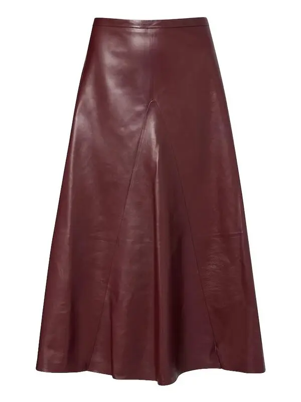 FFORME Leather Midi Skirt - Burgundy