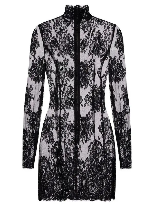 Dolce & Gabbana Cord Floral Lace Minidress - Black