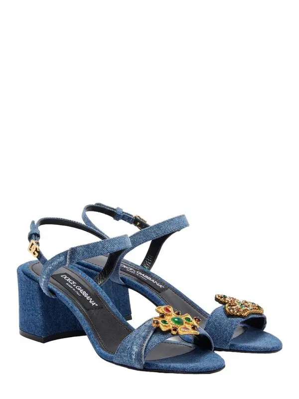 Dolce & Gabbana Embellished Denim Sandals - Blue