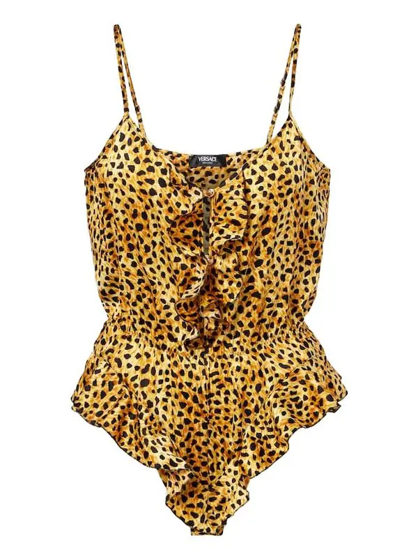 Versace Leopard-print Silk Satin Bodysuit - Multicoloured