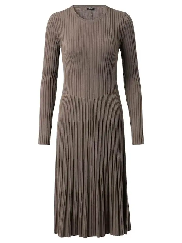 JOSEPH Ribbed-knit Pleated Wool Midi Dress - Brown