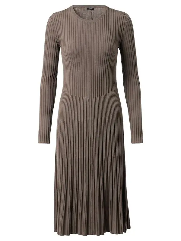 JOSEPH Ribbed-knit Pleated Wool Midi Dress - Brown