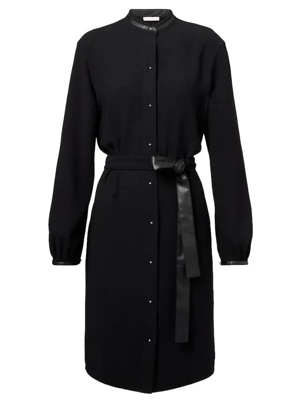 Vince Faux Leather-trimmed Shirt Dress - Black