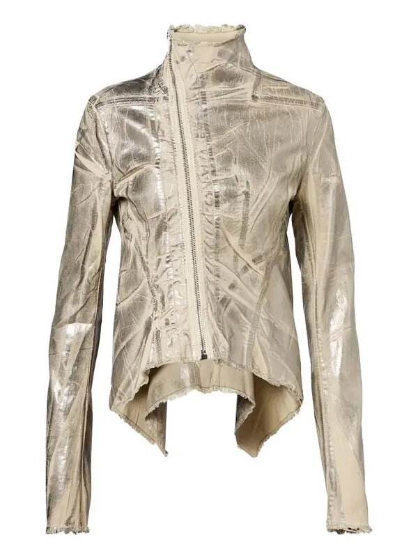 Rick Owens Naska Gary Distressed Coated Denim Jacket - Beige