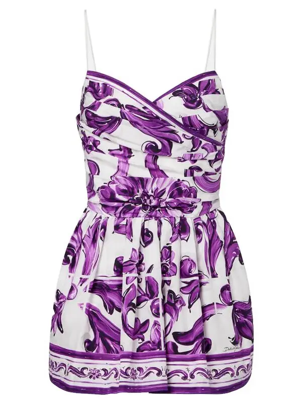 Dolce & Gabbana Majolica Cotton Poplin Bustier Dress - Purple