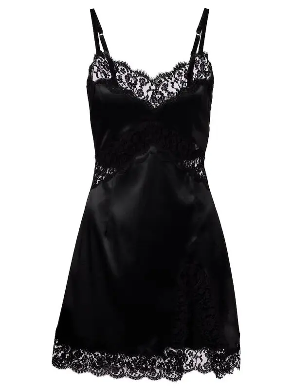 Dolce & Gabbana Lace-trimmed Satin Slip Dress - Black