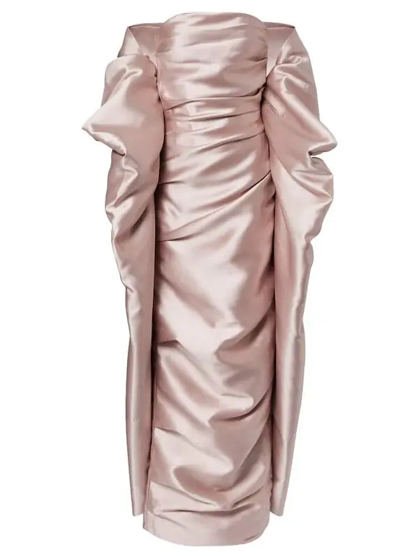 MARMAR HALIM Caped Satin Bustier Gown - Pink