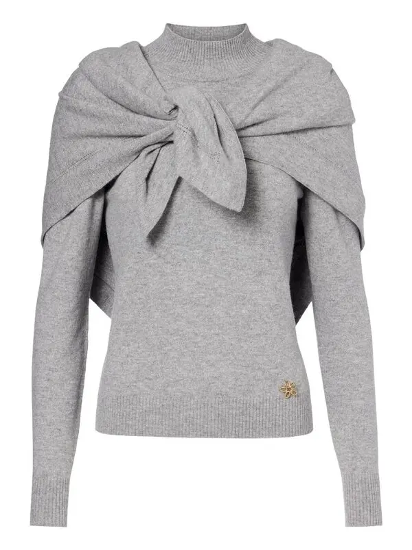 Oscar De La Renta Scarf-detail Cashmere Sweater - Grey