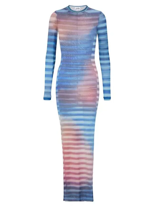 Jean Paul Gaultier Air Striped Tulle Maxi Dress - Blue
