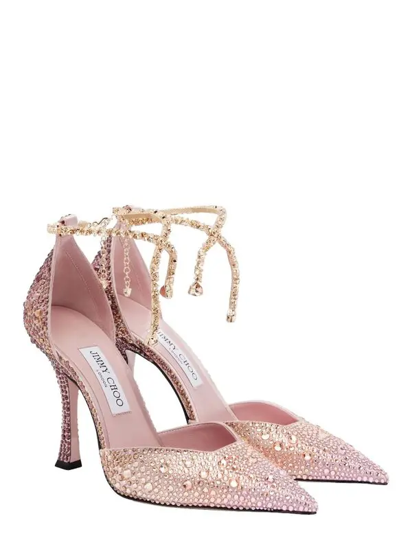JIMMY CHOO Stevie 100 Crystal-embellished Satin Pumps - Pink