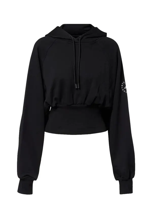 Adidas By Stella McCartney Cropped Organic Cotton Jersey Hoodie - Black