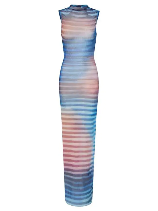 Jean Paul Gaultier Air Striped Tulle Maxi Dress - Blue