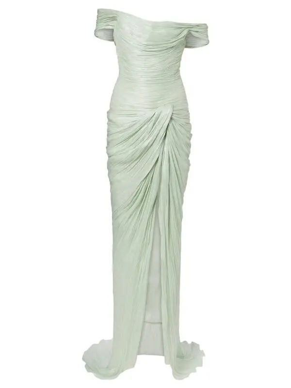 MARMAR HALIM Draped Off-shoulder Corset Gown - Green