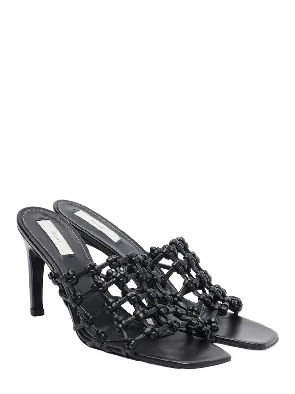 TOTEME Woven Leather Square Toe Sandals - Black