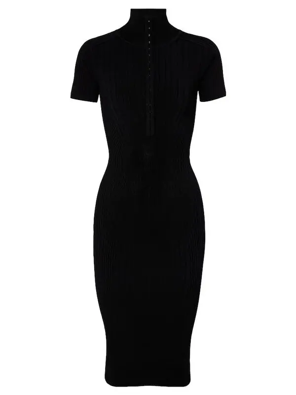 MUGLER Ribbed-knit Midi Dress - Black